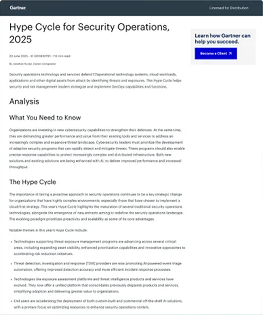 Gartner Report: Hype Cycle for Security Operations, 2025